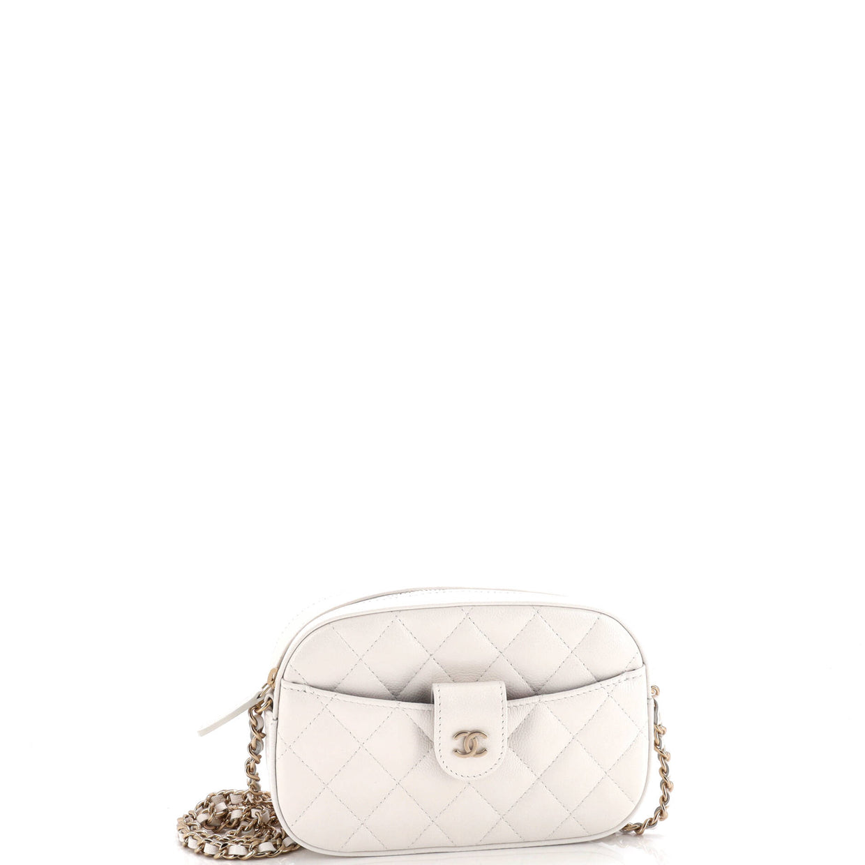 Chanel Camera Case Bag Quilted Caviar Mini White 3060361