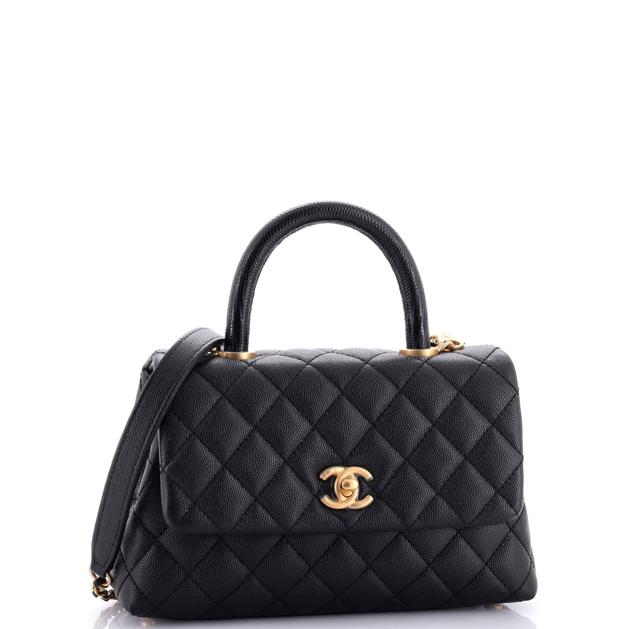 Chanel Coco Top Handle Bag Quilted Caviar with Snakeskin Mini Black 3051711