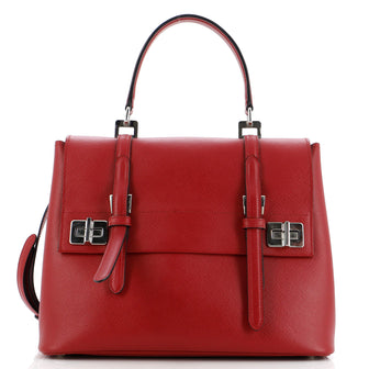 Prada Dual Flap Double Turn Lock Satchel City Calfskin Medium Red 31186292