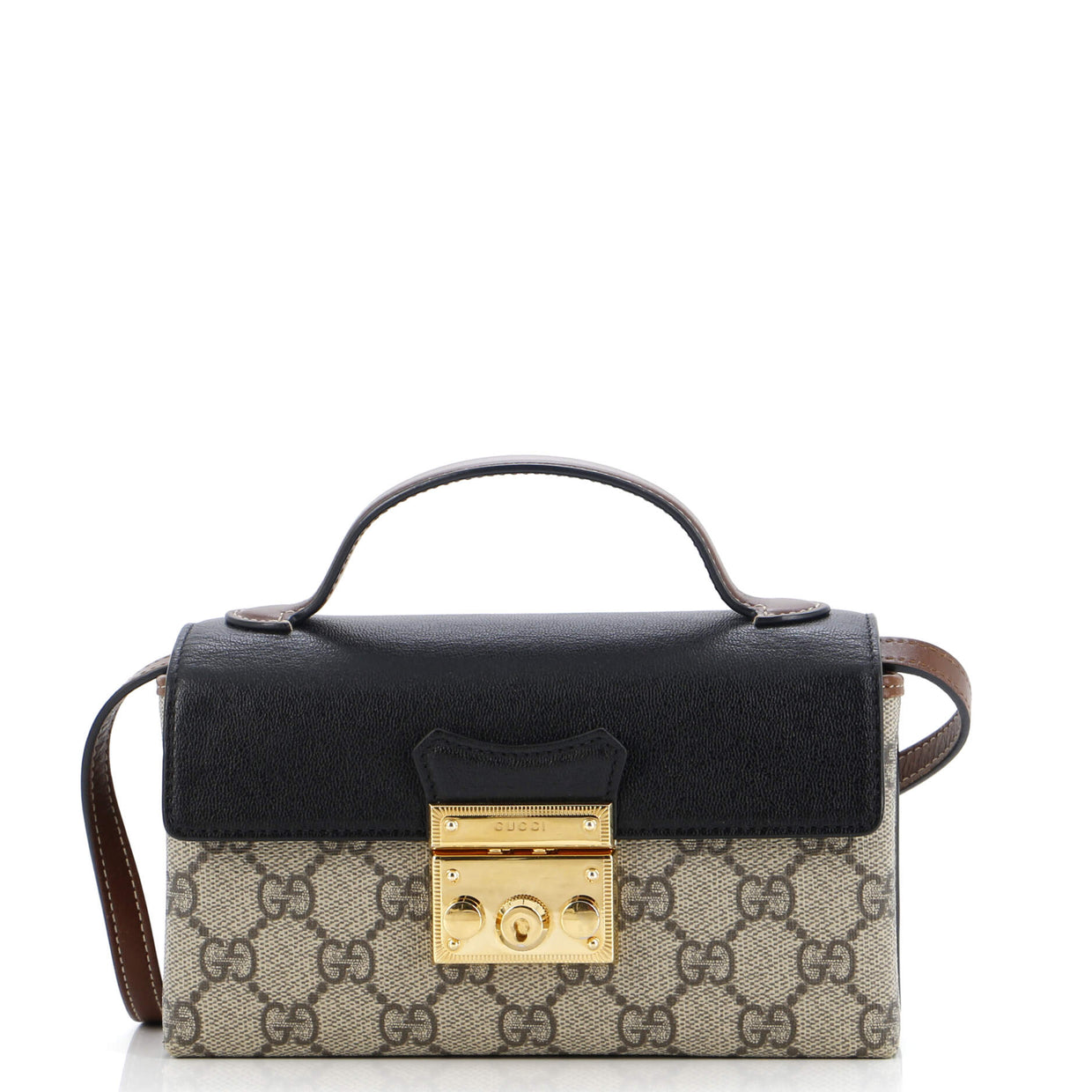 Gucci Padlock Top Handle Bag GG Coated Canvas and Leather Mini Brown 3118781