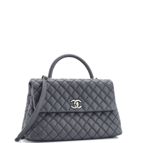 Chanel Coco Top Handle Bag Quilted Caviar Medium Gray 3159891