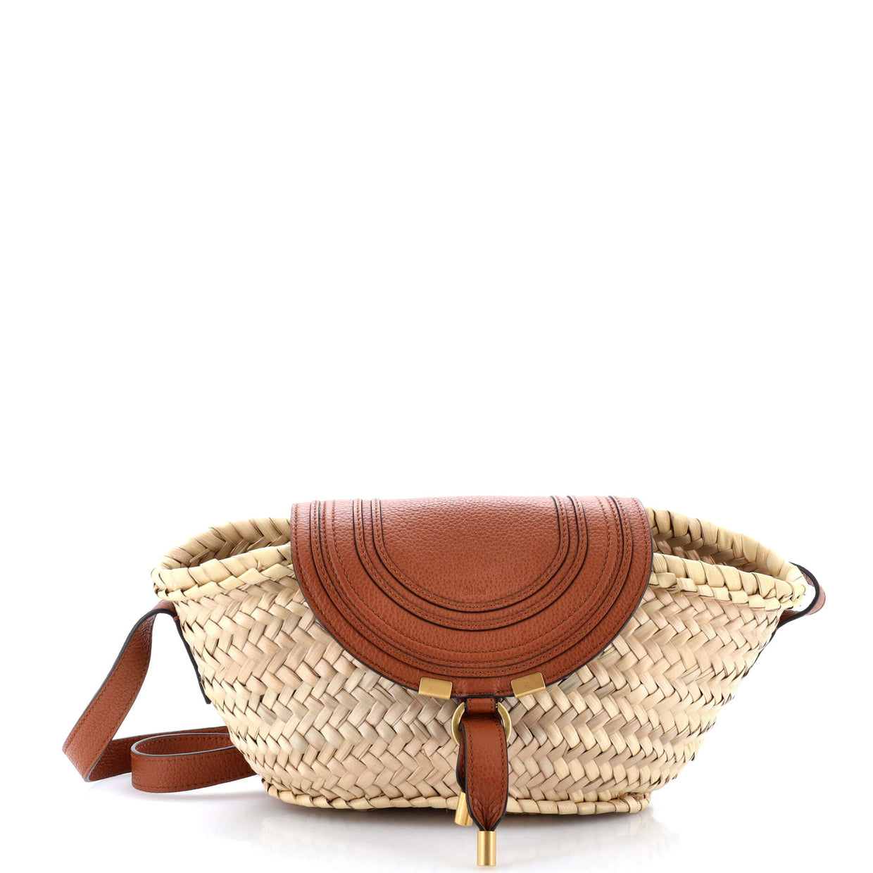 Chloe Marcie Basket Crossbody Bag Raffia and Leather Small Neutral 3217293