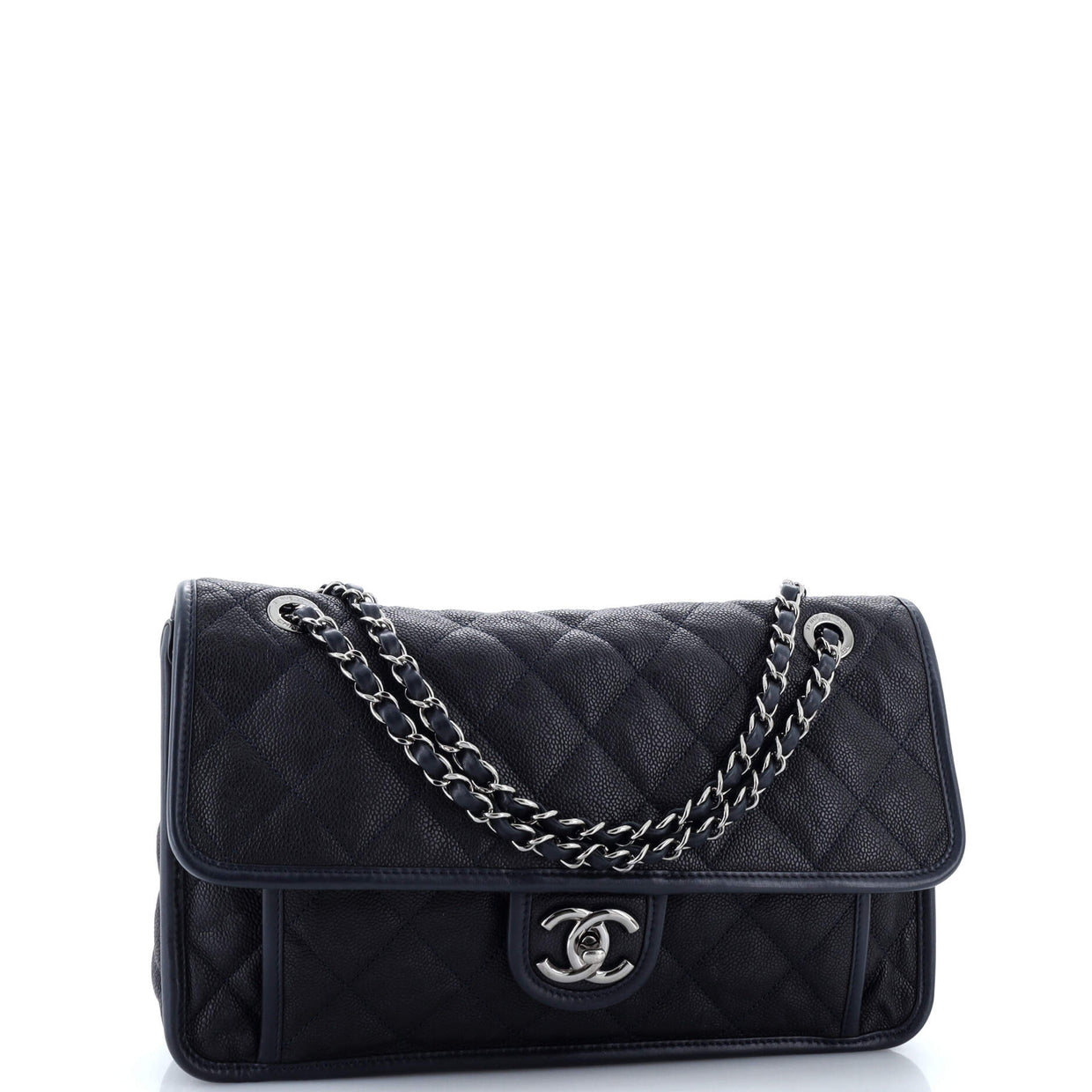 Chanel French Riviera Flap Bag Quilted Caviar Large Blue 3279531