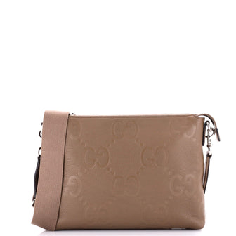 Gucci Zip Messenger Bag Jumbo GG Embossed Leather Medium Neutral 32839531