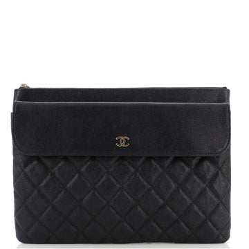 Chanel Front Pocket O Case Pouch Quilted Iridescent Caviar Medium Black ...