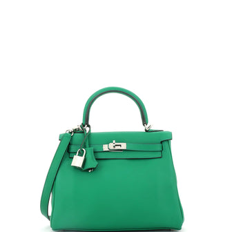 Hermes Kelly Handbag Green Swift with Palladium Hardware 25 Green 34329567