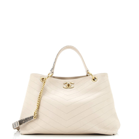 Chanel Chevron Chic Shopping Tote Calfskin with Snakeskin Small Neutral ...
