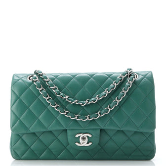 Chanel Classic Double Flap Bag Quilted Lambskin Medium Green 3465081
