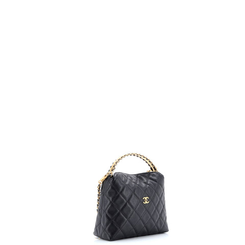 Chanel Top Handle Clutch with Chain Quilted Caviar Black 357221199
