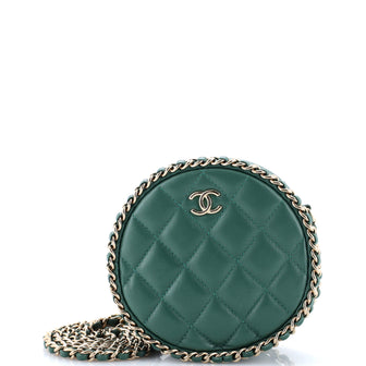 Chanel Chain Around Round Clutch with Chain Quilted Lambskin Green 3826927
