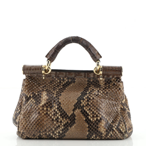 Dolce & Gabbana Miss Sicily Bag Python and Crocodile Small Brown 1069231