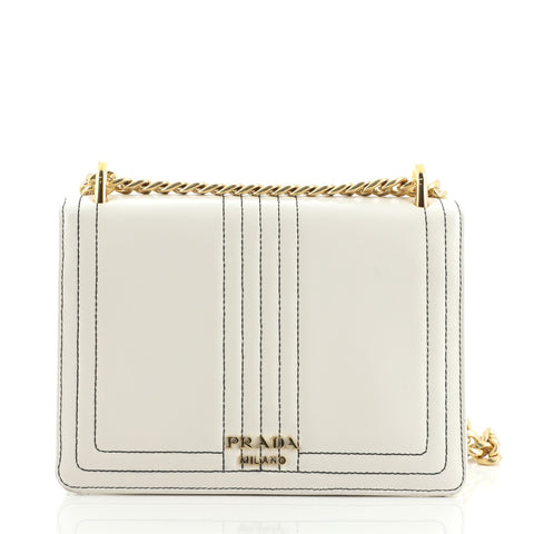 Prada Padlock Chain Flap Bag Leather Small Neutral 11733755