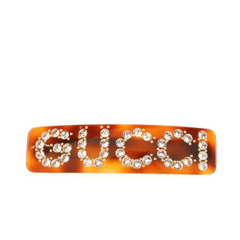 Gucci Logo Hair Barrette Resin with Crystals Brown 1184811