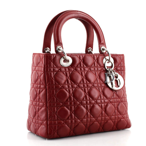 Christian Dior Lady Dior Bag Cannage Quilt Lambskin Medium Red 12129271