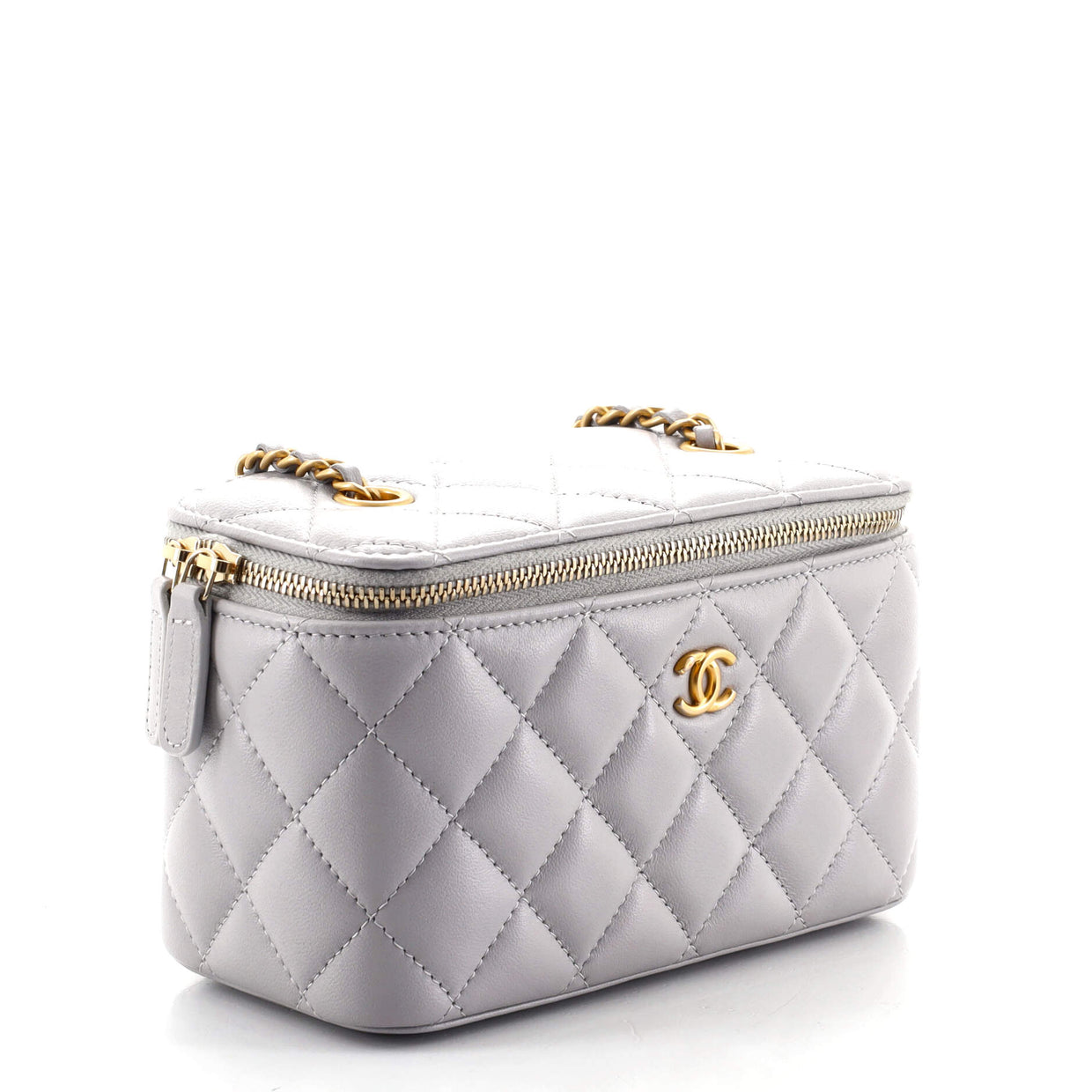 Chanel Pearl Crush Vanity Case with Chain Quilted Lambskin Small Gray ...