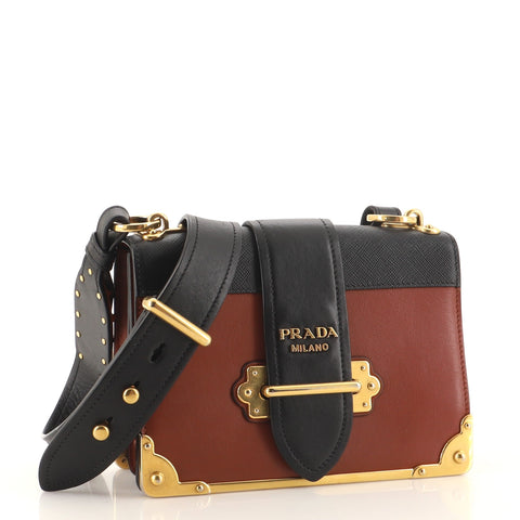 Prada Cahier Crossbody Bag City Calf and Saffiano Small Black 1301593