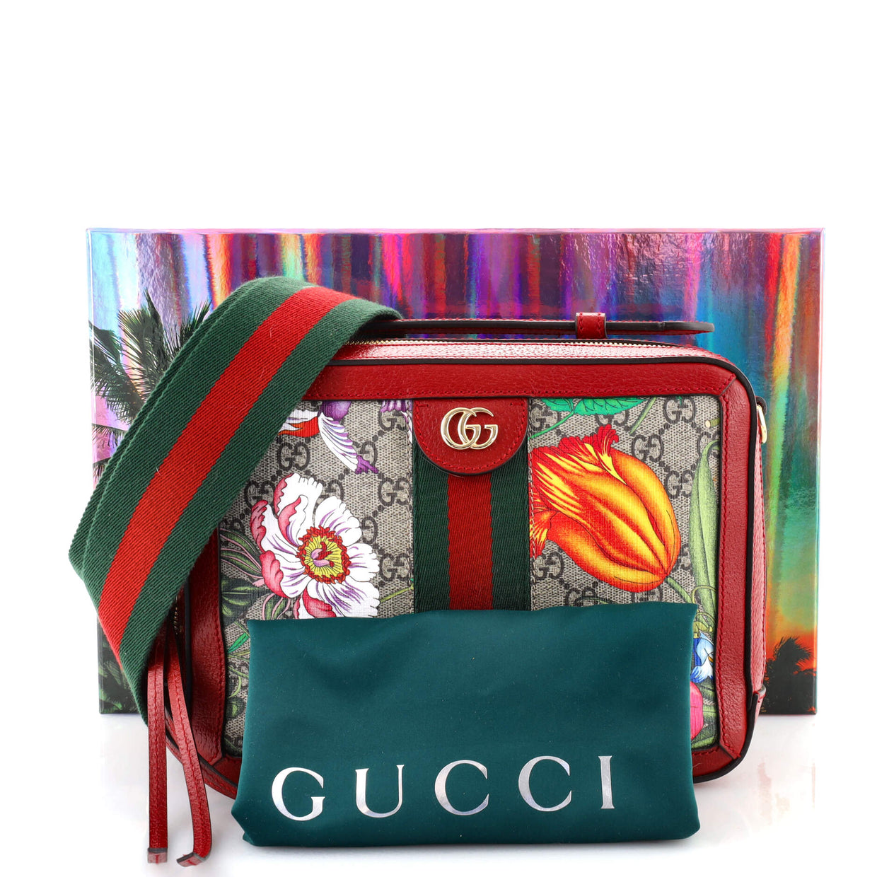 Gucci Ophidia Zip Around Camera Bag Flora GG Coated Canvas Small Brown ...