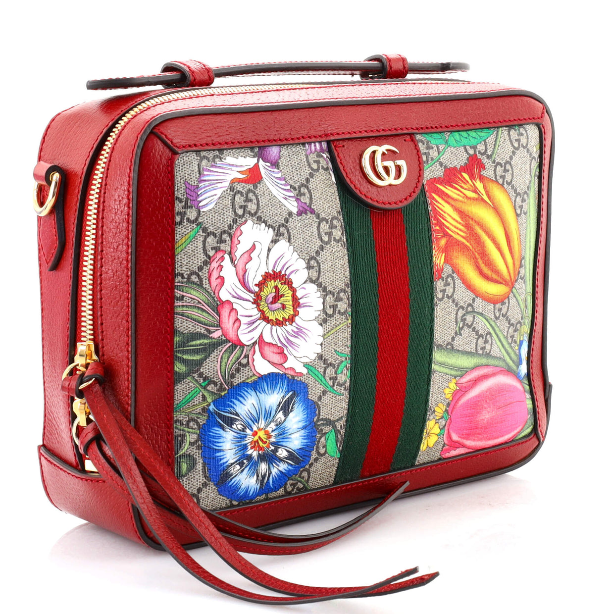 Gucci Ophidia Zip Around Camera Bag Flora GG Coated Canvas Small Brown ...