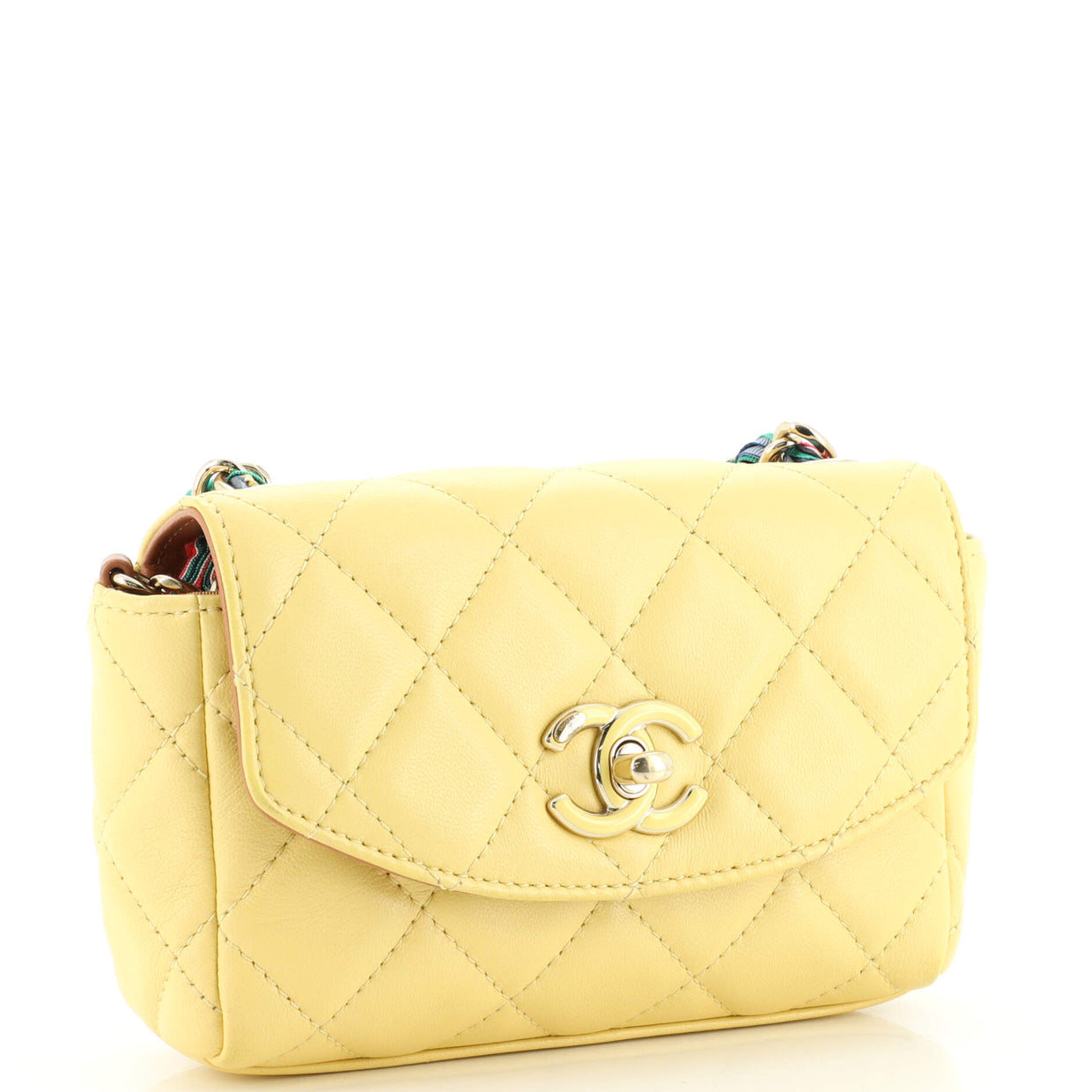 Chanel RIbbon Chain Flap Bag Quilted Lambskin Mini Yellow 16646313