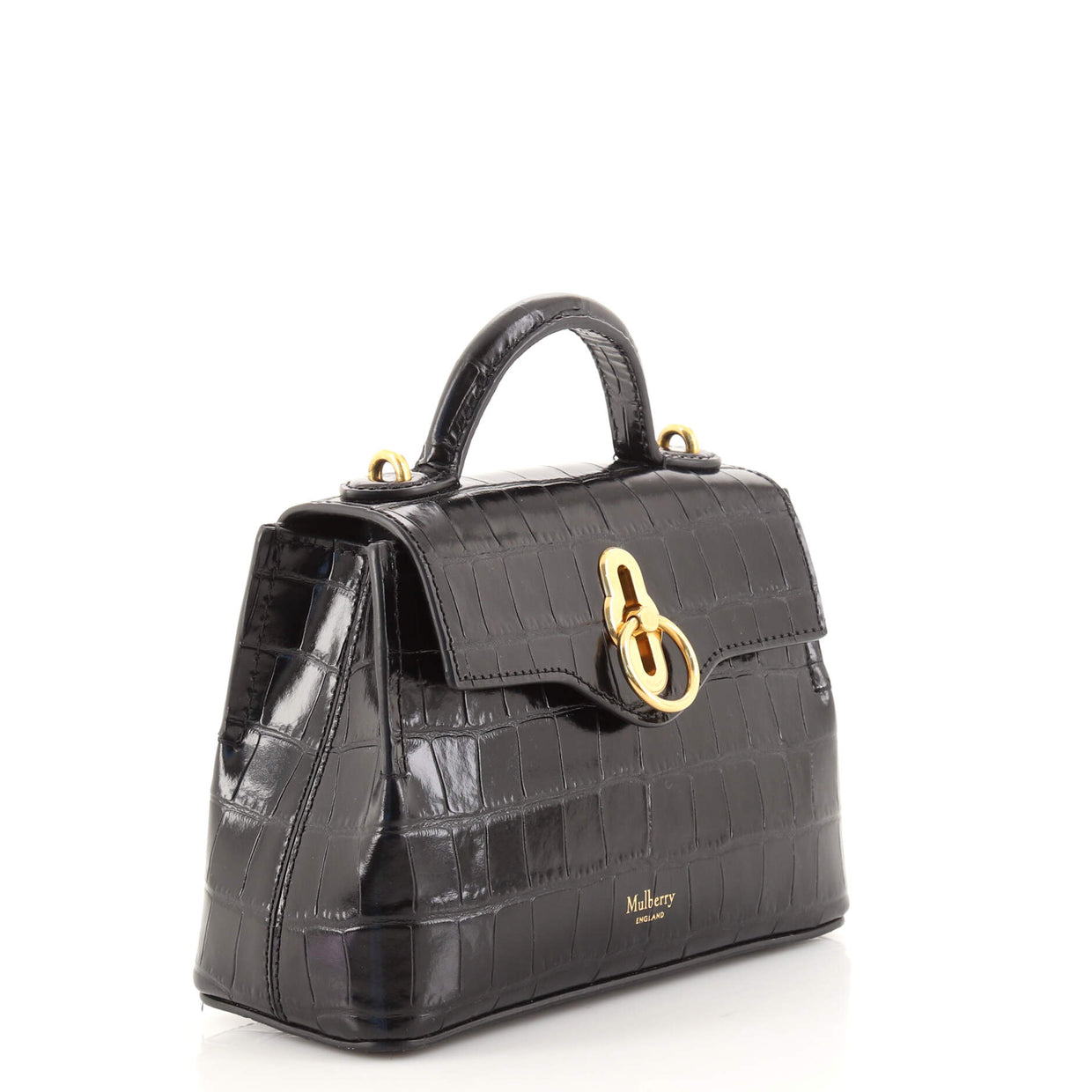 Mulberry Seaton Top Handle Bag Crocodile Embossed Leather Micro Black ...