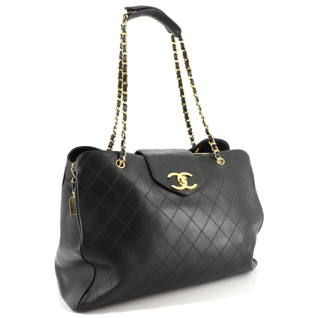 Chanel Vintage Supermodel Weekender Bag Quilted Leather Large Black 1690593