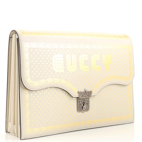 Gucci Key Lock Flap Portfolio Limited Edition Printed Leather Neutral ...