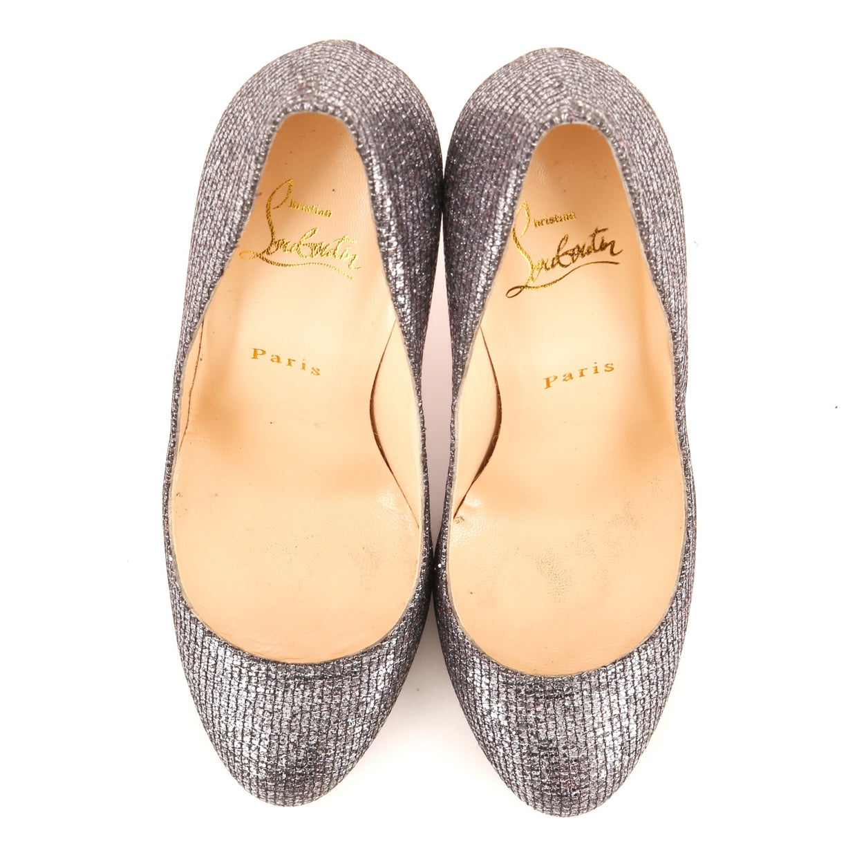 Christian Louboutin Women's Lady Filo Pumps Glitter Leather Silver 1724153