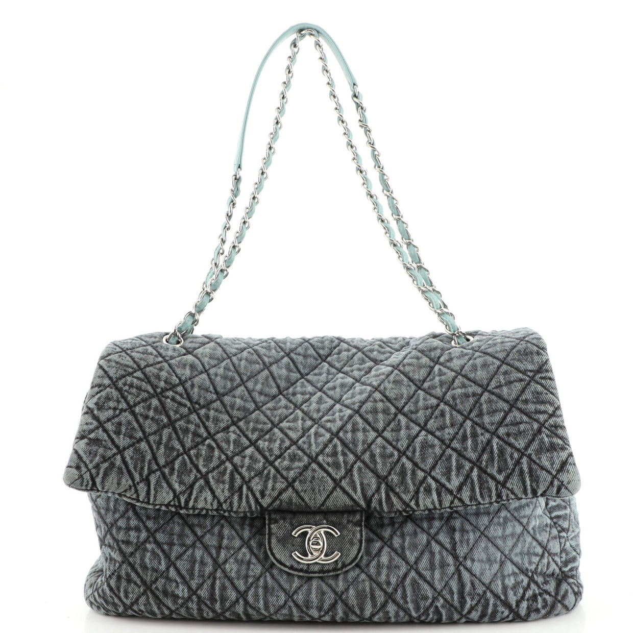 Chanel Denimpression Flap Bag Quilted Distressed Denim XXL Black 1744211