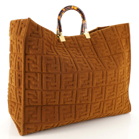 Fendi Sunshine Shopper Tote Terry Cloth XL Brown 178655115