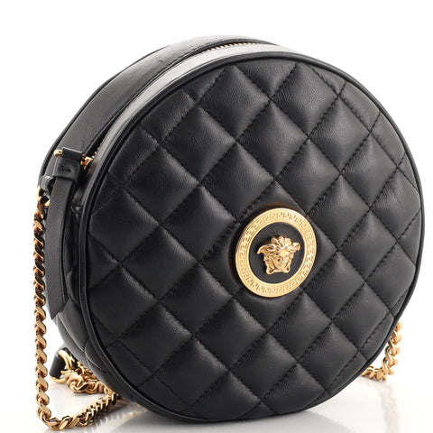 Versace La Medusa Round Camera Bag Quilted Leather Small Black 1802861
