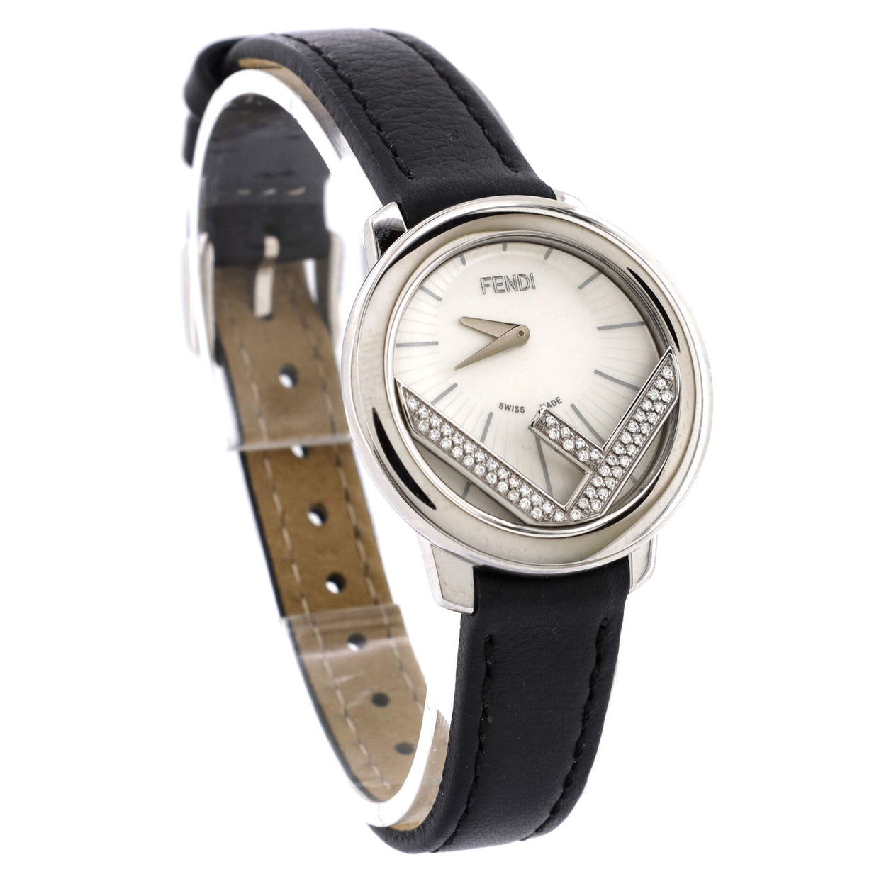 Fendi Run Away Round Quartz Watch Stainless Steel and Leather with ...