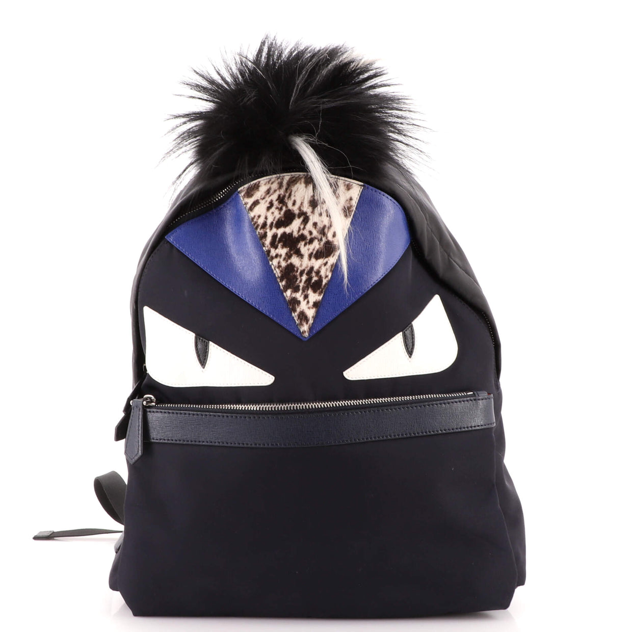 Fendi Monster Backpack Nylon with Leather and Fur Medium Black 1911992