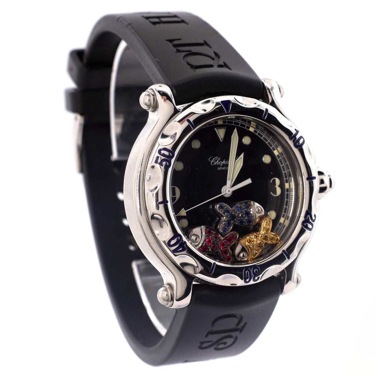 Chopard Happy Sport Fish Round Quartz Watch Stainless Steel and Rubber ...
