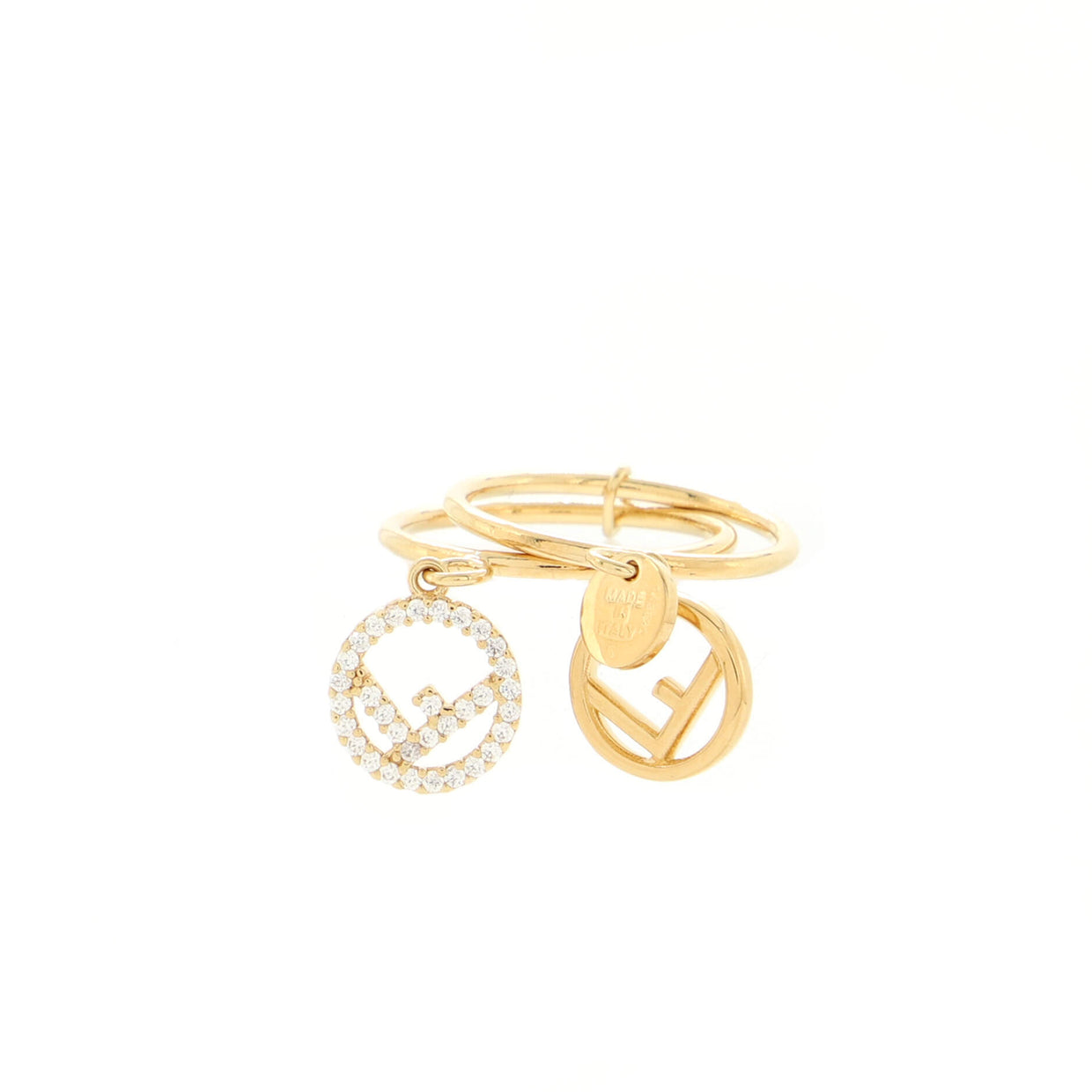 Fendi F is Fendi Double Charm Ring Metal with Crystals Gold 1921081