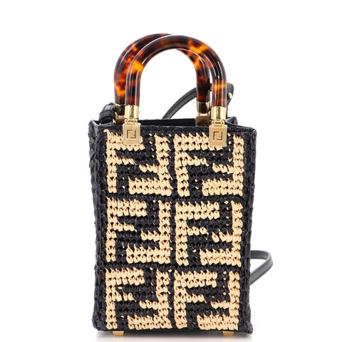 Fendi Sunshine Shopper Tote Zucca Raffia Mini Black 19282711