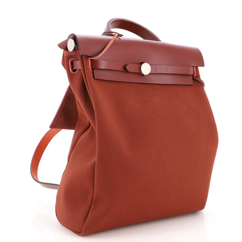 Hermes Herbag A Dos Zip Backpack Toile and Leather Red 1933571