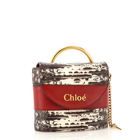 Chloe Aby Lock Bag Lizard Embossed Leather Small Brown 1936481
