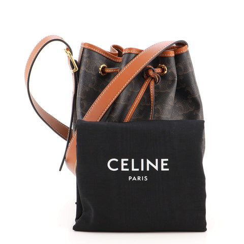 Celine Drawstring Bucket Bag Triomphe Coated Canvas Small Brown 1944291