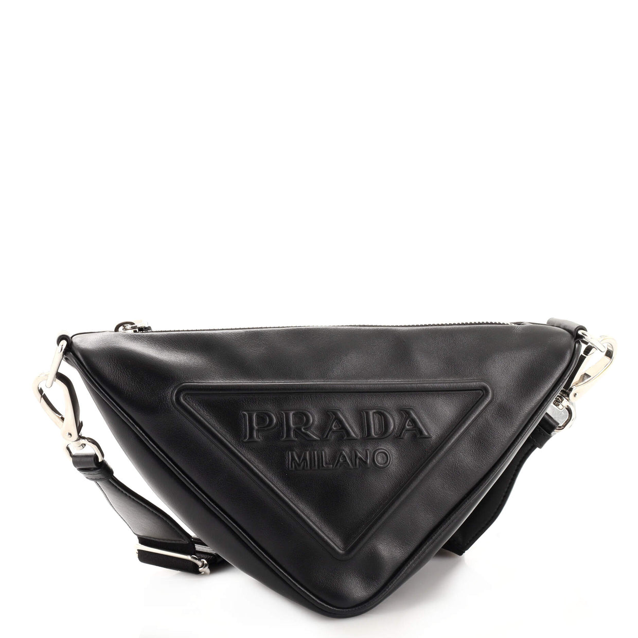 Prada Triangle Logo Zip Crossbody Bag Embossed Grace Lux Small Black ...