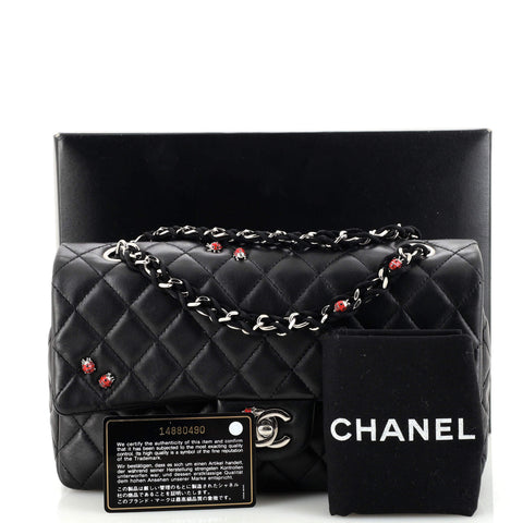 Chanel Ladybug Flap Bag Quilted Lambskin Medium Black 1952211