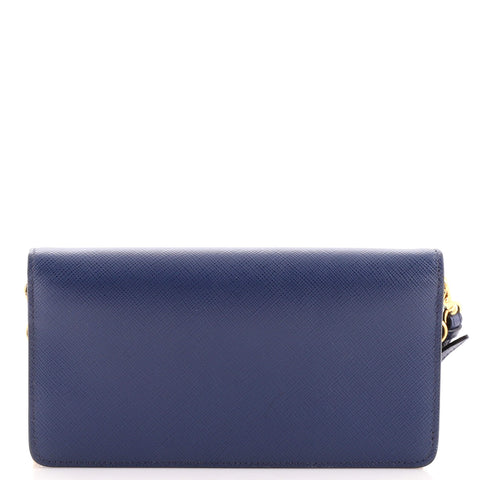 Prada Wristlet Wallet on Chain Saffiano Leather Mini Blue 1973521