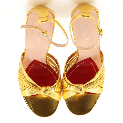 Gucci Women's Crawford Knot Heeled Sandals Leather Gold 2006331