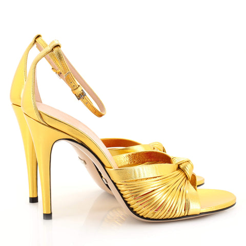 Gucci Women's Crawford Knot Heeled Sandals Leather Gold 2006331
