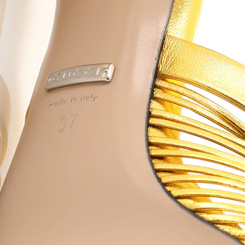 Gucci Women's Crawford Knot Heeled Sandals Leather Gold 2006331