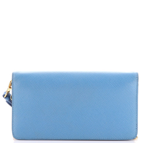 Prada Wristlet Wallet on Chain Saffiano Leather Mini Blue 2006521