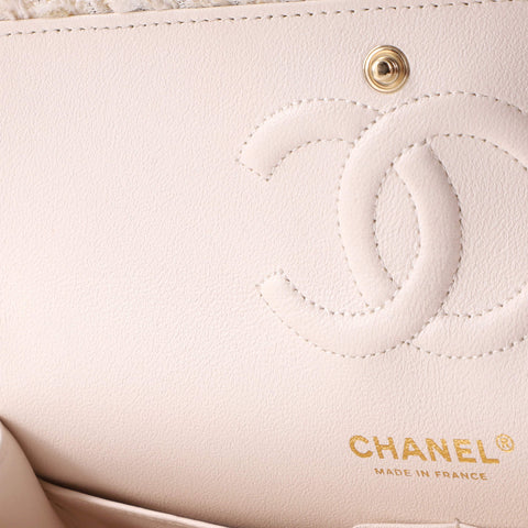 Chanel Classic Double Flap Bag Quilted Tweed Medium Neutral 2027791