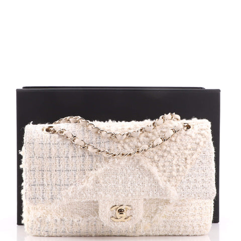 Chanel Classic Double Flap Bag Quilted Tweed Medium Neutral 2027791