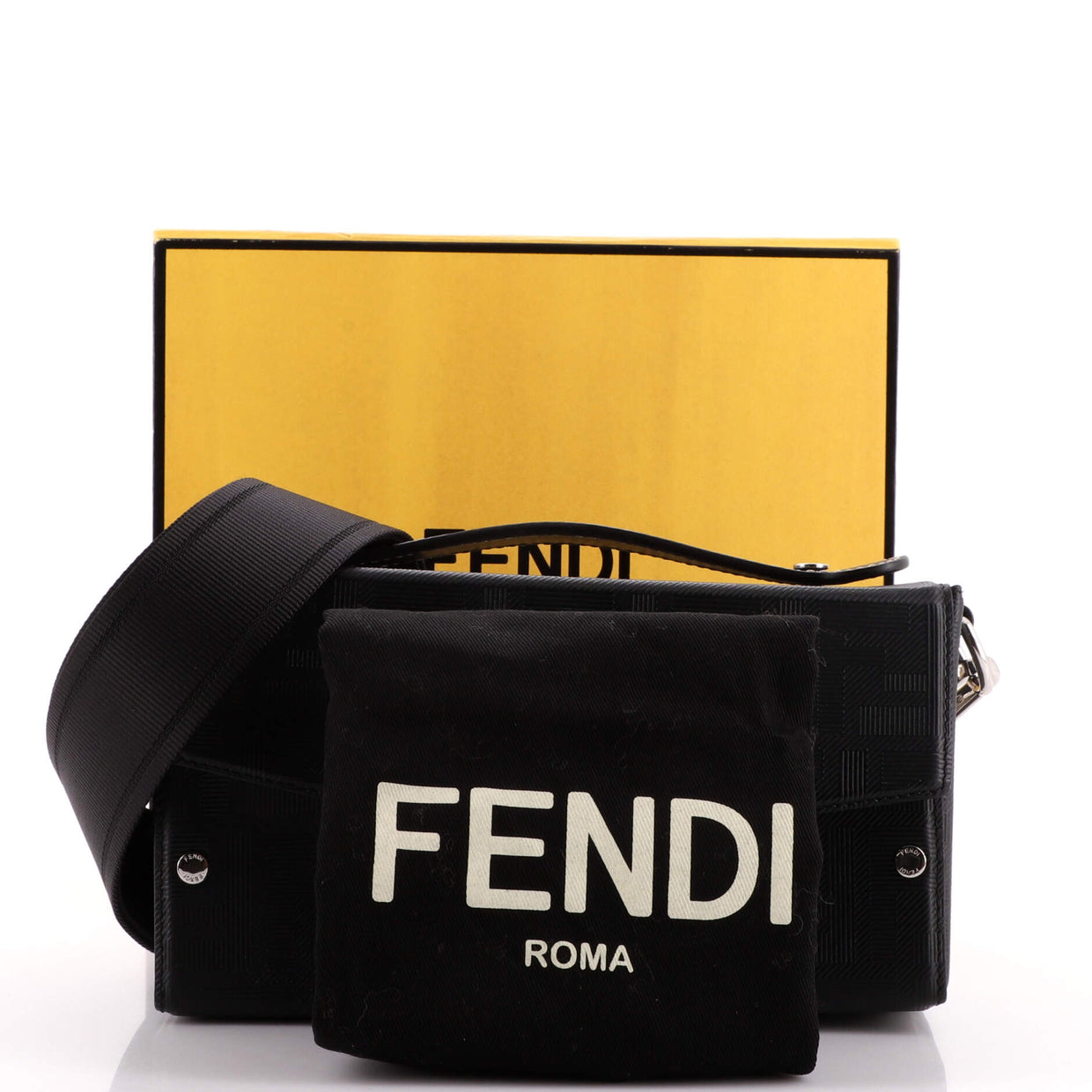 Fendi Baguette Soft Trunk Bag Zucca Leather Black 20337367