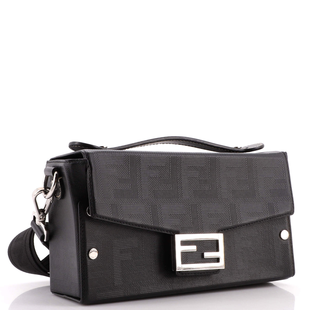 Fendi Baguette Soft Trunk Bag Zucca Leather Black 20337367