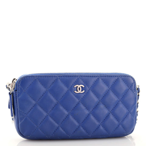 Chanel Double Zip Clutch with Chain Quilted Lambskin Blue 2056361
